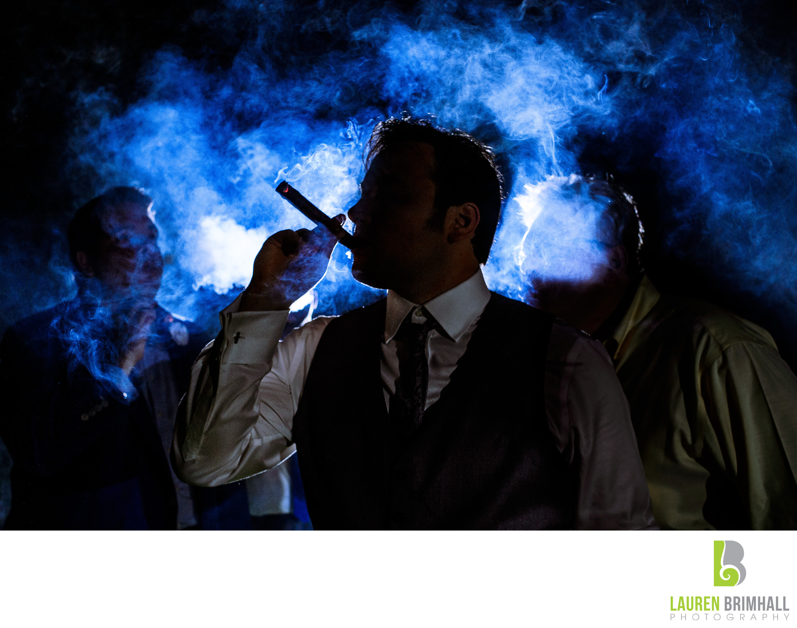 Groom Smoking Cigar - Wedding Photographers - Lauren Brimhall Photography