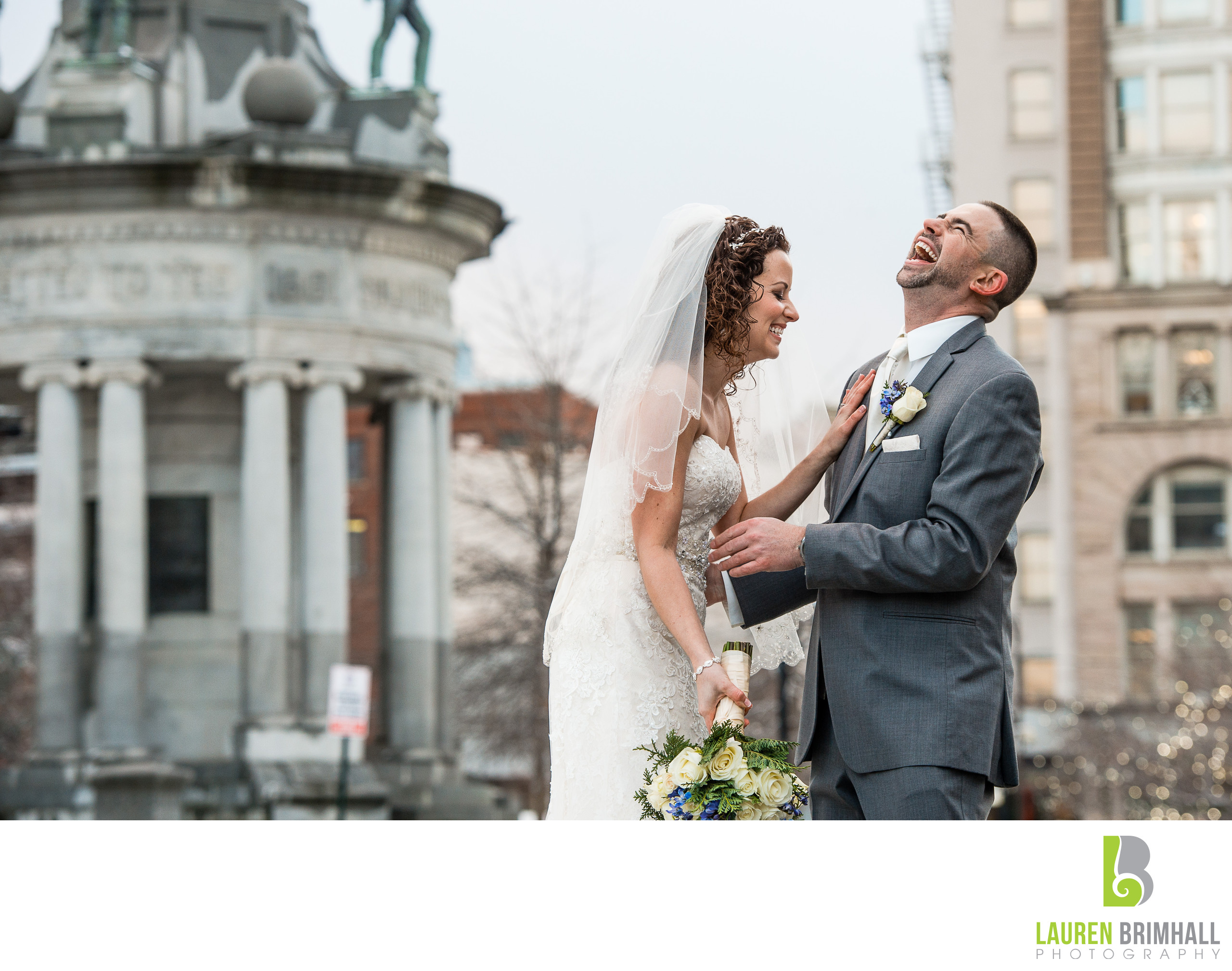 Bride and groom laughing portrait - Wedding Photographers - Lauren ...
