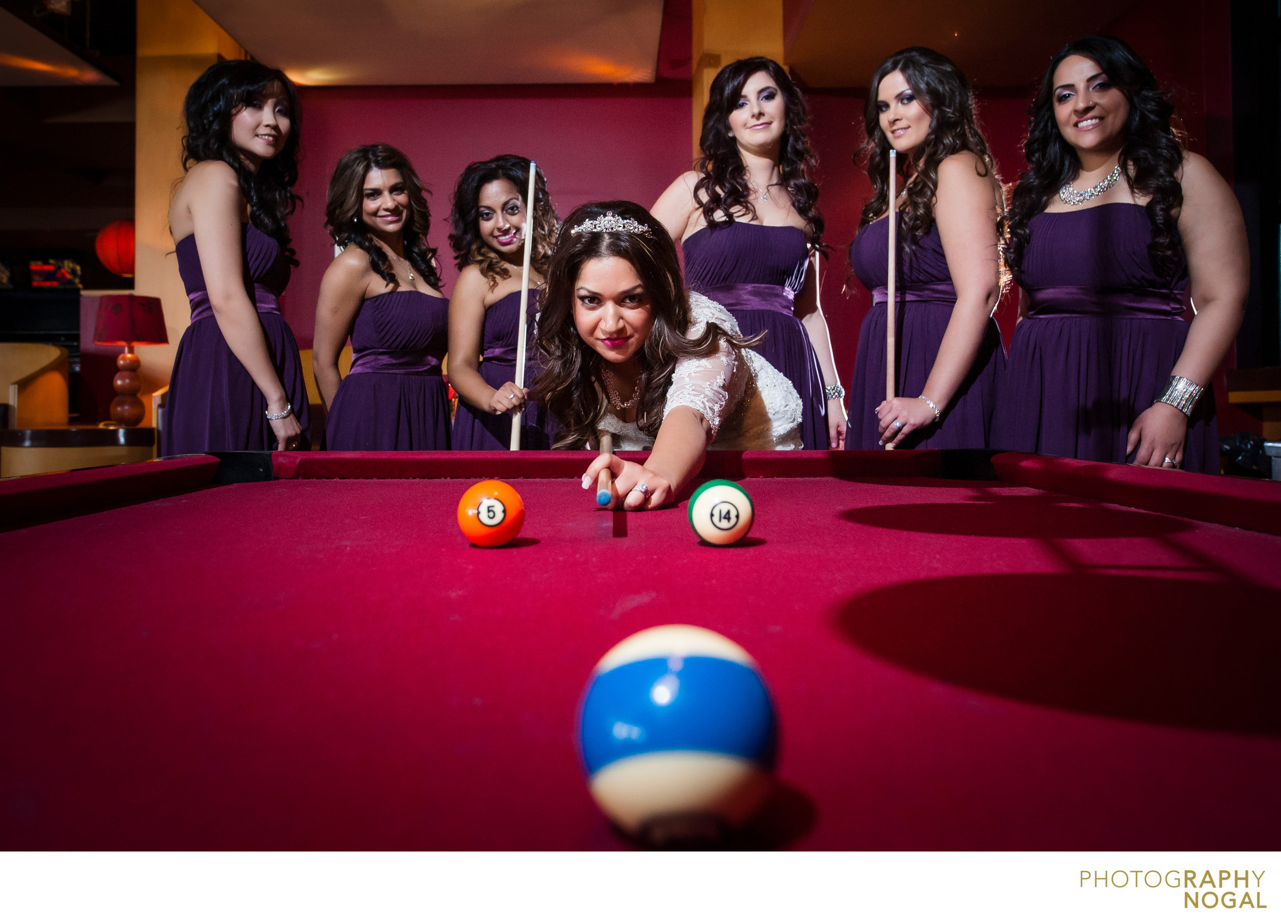 Bride and Bridesmaids Playing Pool - Toronto wedding photographer ...