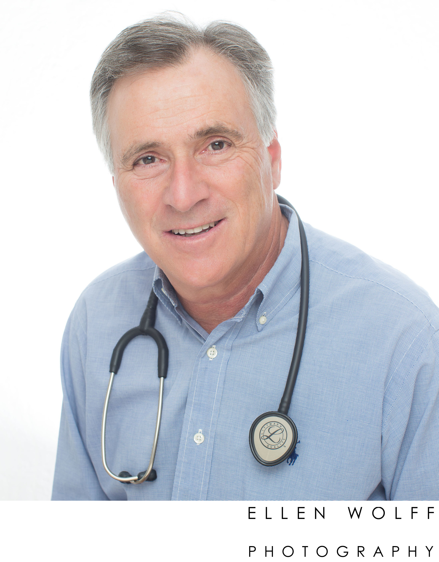 doctor headshot with a stethoscope - Ellen Wolff Photography