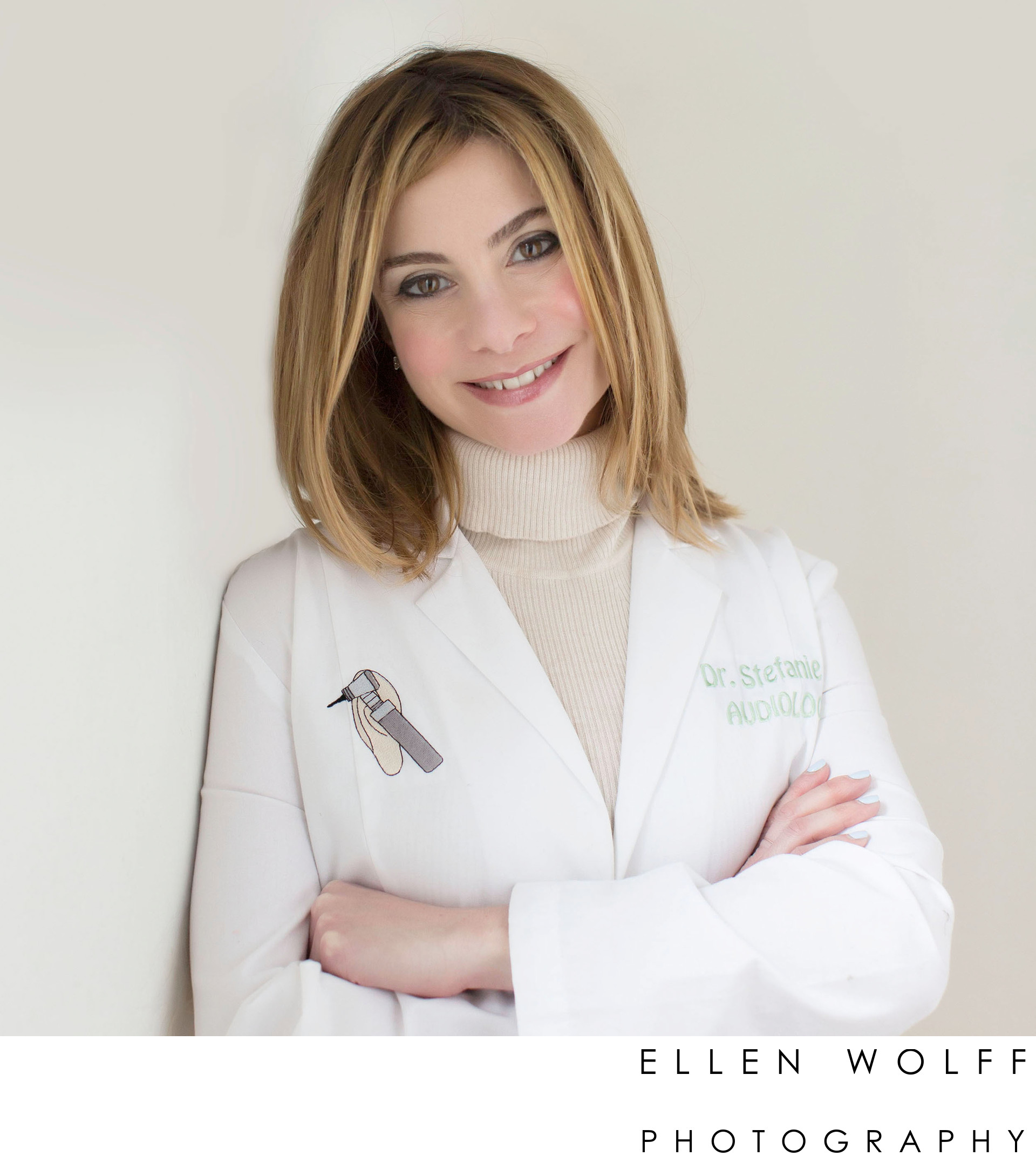 doctor headshot in white lab coat - Ellen Wolff Photography