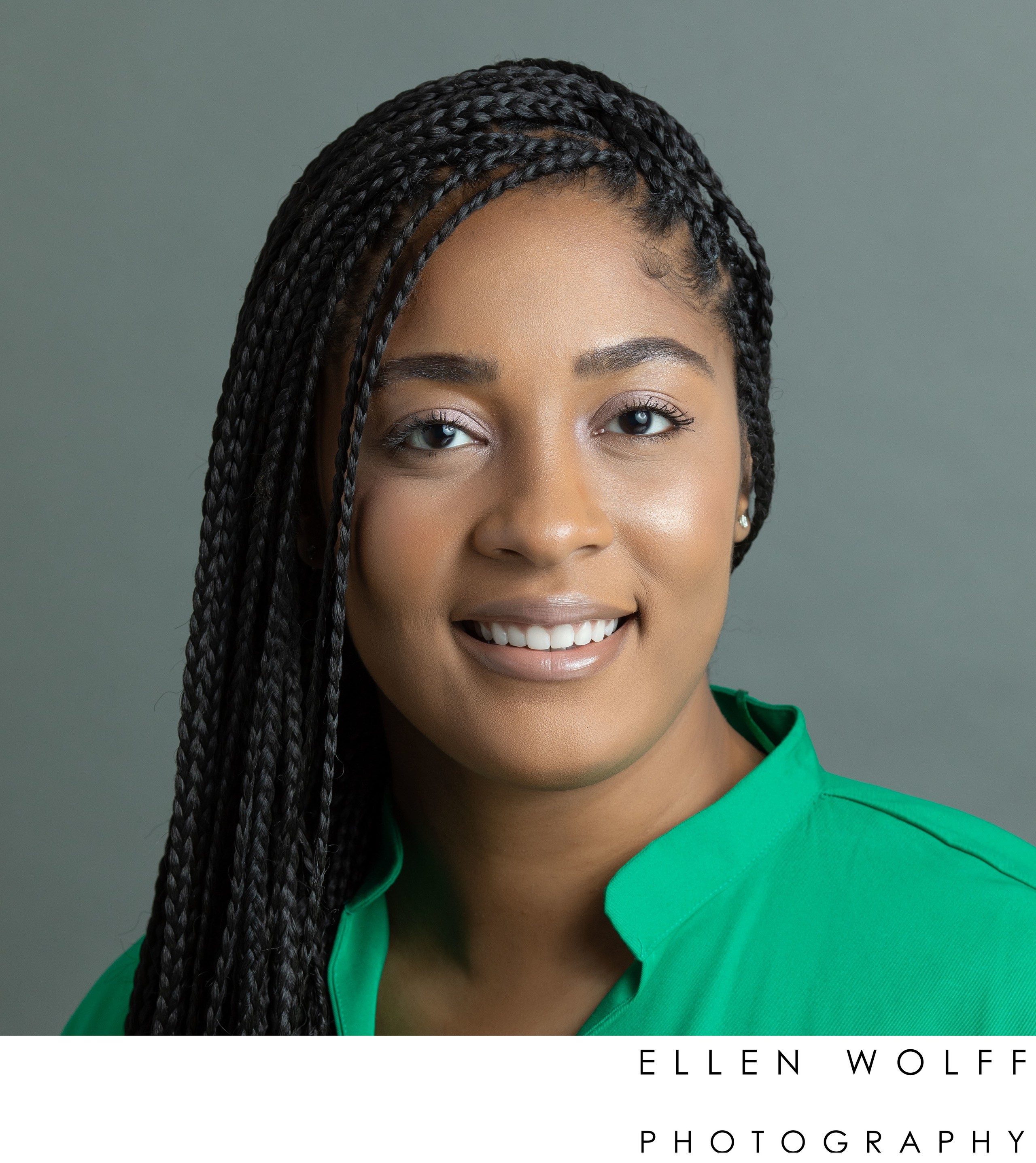headshot in a green blouse - Ellen Wolff Photography