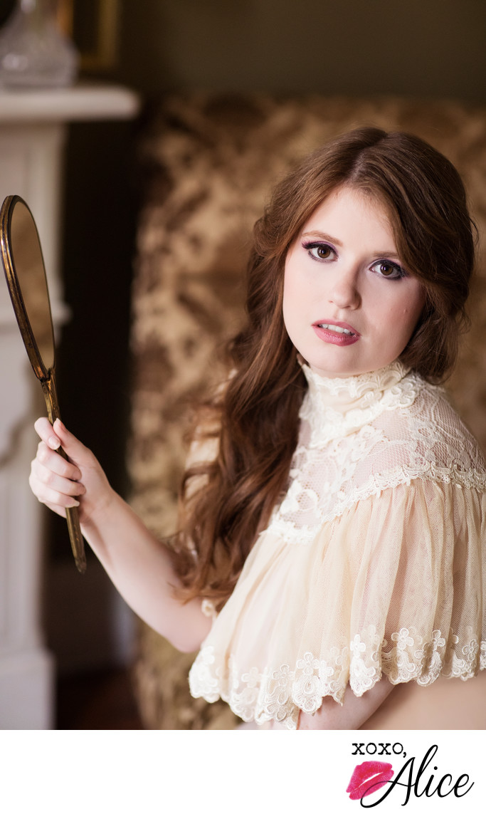 vintage mirror lace collar red head best portraits - Romantic Boudoir ...