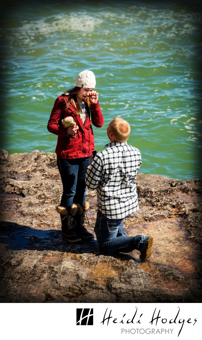 Cave Point Winter Proposal - Heidi Hodges Photography
