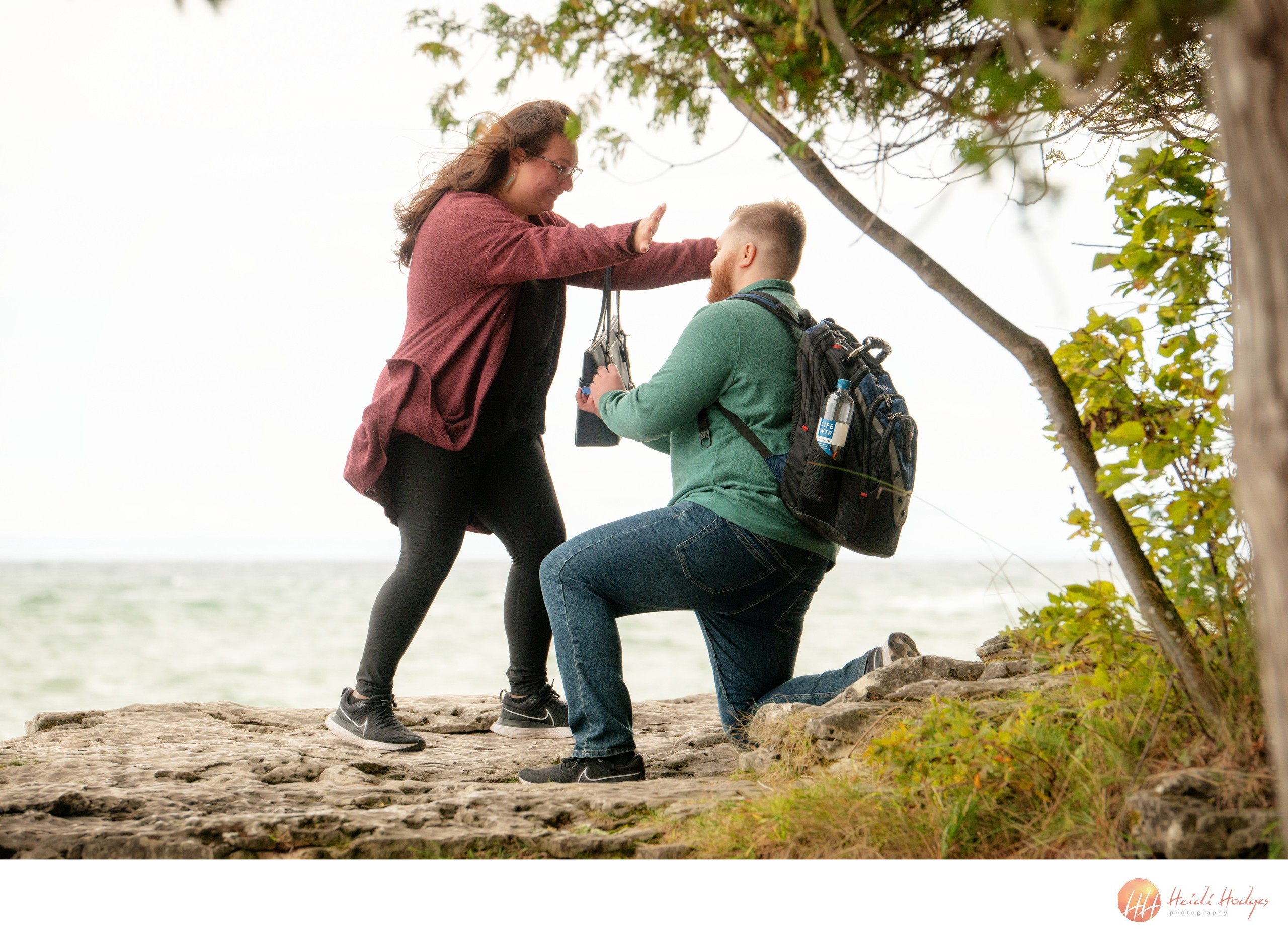 Cave Point proposal celebration - Heidi Hodges Photography