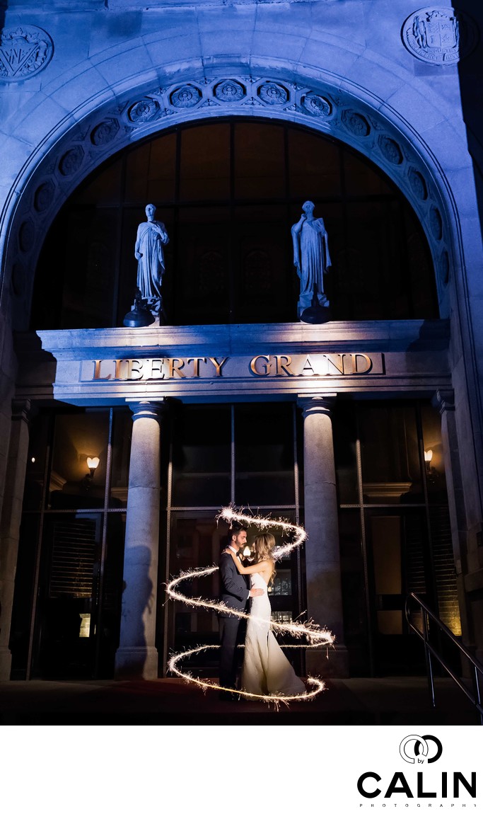 Portrait With Sparklers at Liberty Grand Wedding