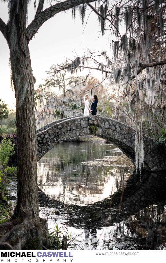 Bride and Groom on Langles Bridge in City Park