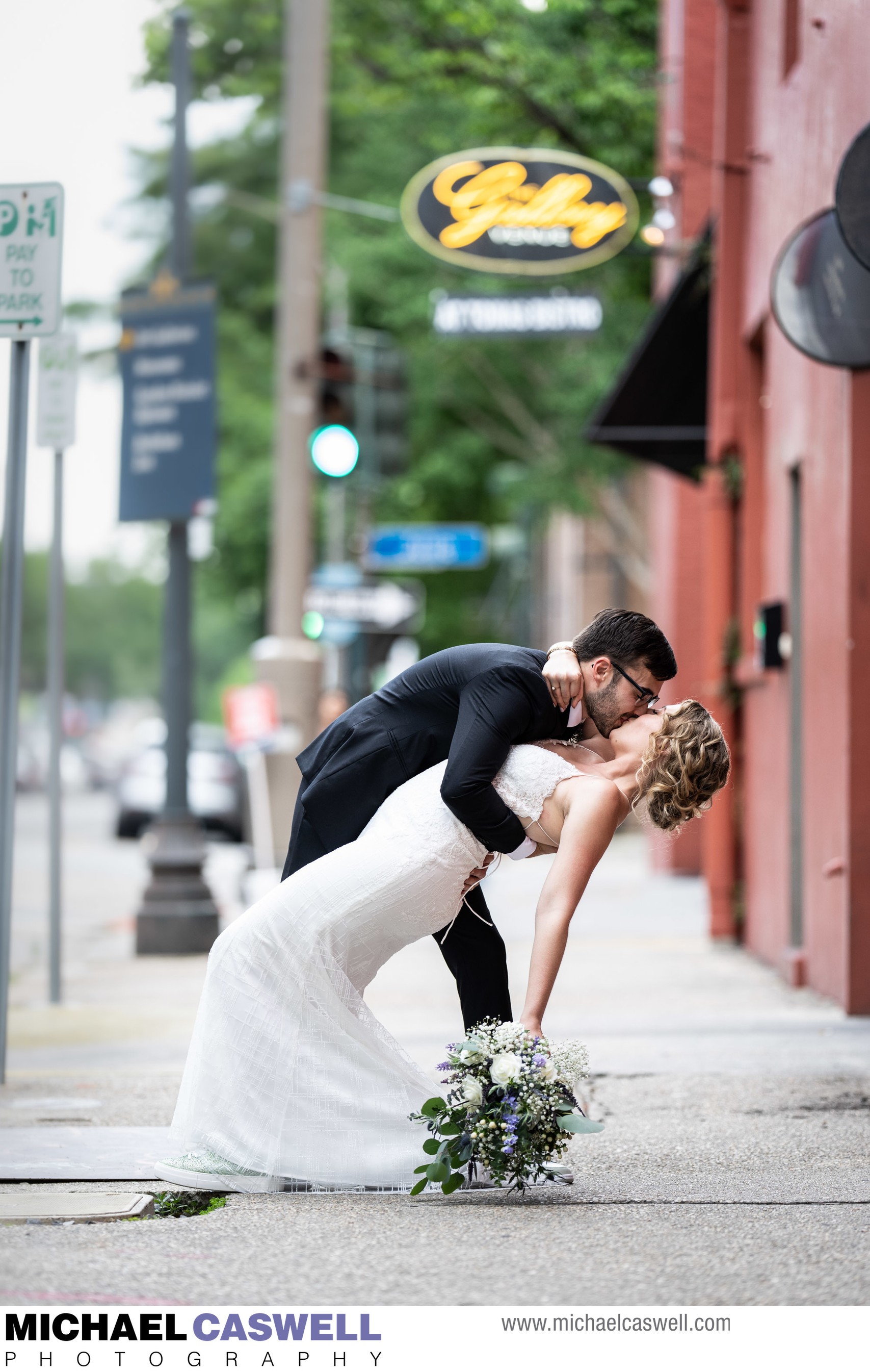 Bride and Groom Dancing at Gallery Venue at Tomas
