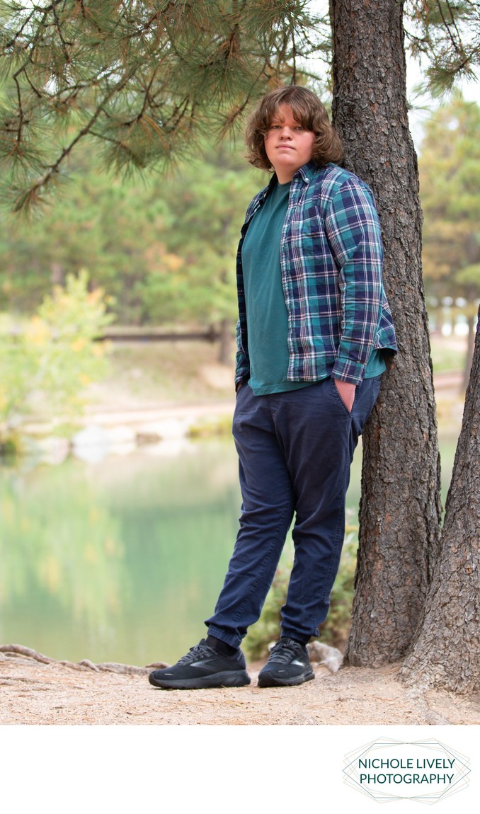 Senior Guy Against Tree with Pond - Colorado Springs Senior ...