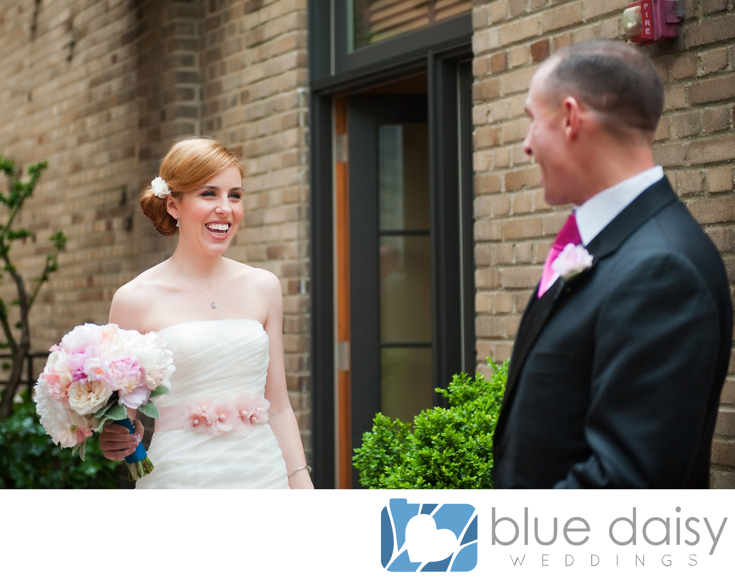 Bride and Groom first look on wedding day - Rockefeller Center wedding ...